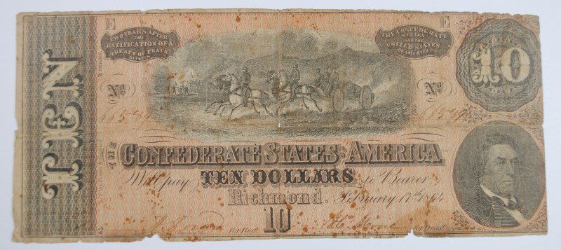 1864 $10 Confederate States Of America Notes