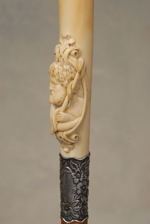 50: A wonderful ivory cane of Moses and his staff : Lot 50