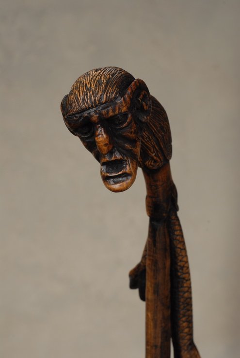 A Mythical Ogre Folk Art Cane With Snakes