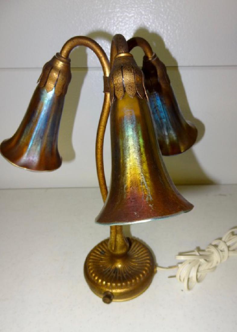 Signed Tiffany Bronze 3 Light Lily Lamp