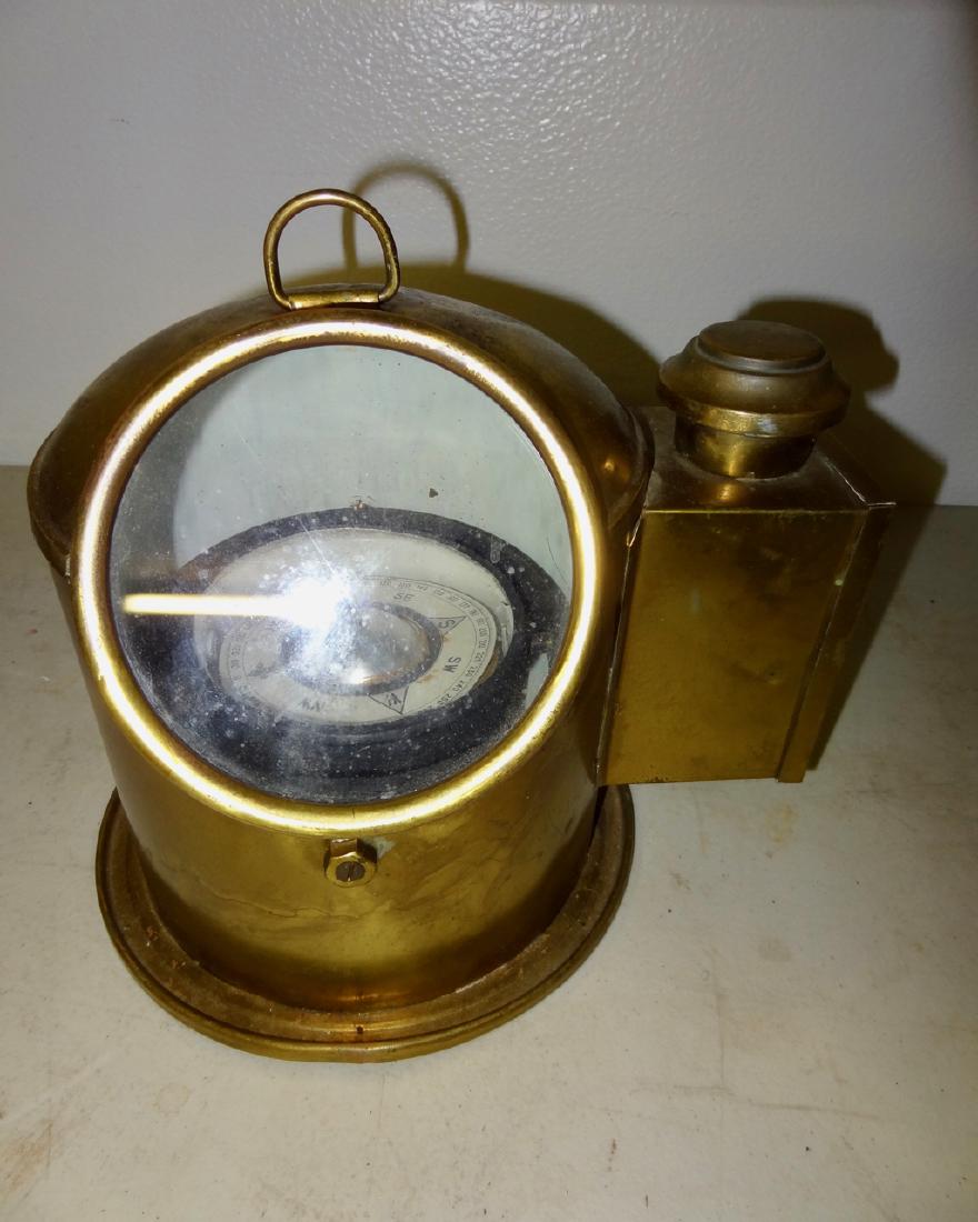 Brass Ship's Compass w/Kerosene Lamp Attached