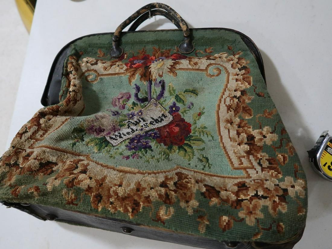 Early Carpet Baggers Needle Point Sachel Auction