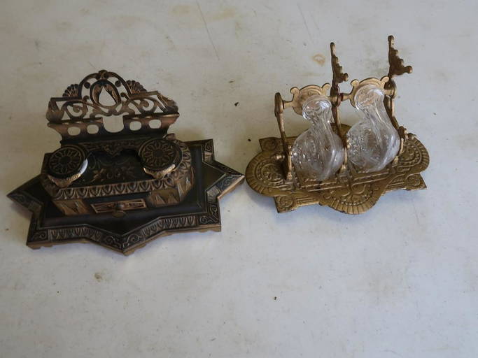 2 Victorian Cast Iron Ink Wells