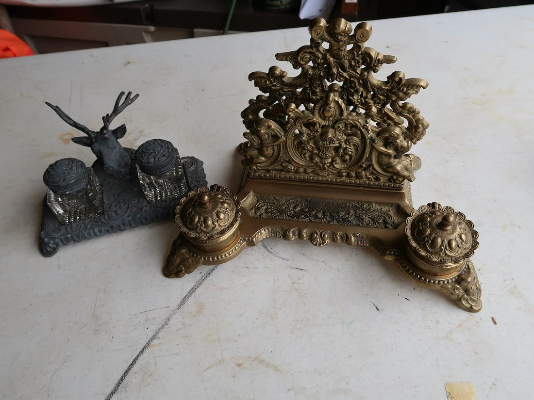 2 Cast Iron Ink Wells Auction