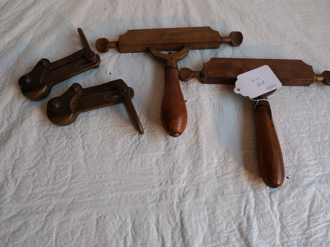 2 Early Brass Hand Tools & 2 Early Scale Pieces (dated: 1898) Auction