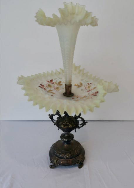 Fabulous Victorian Ruffled Apern W/ Silver Plated Vase Auction