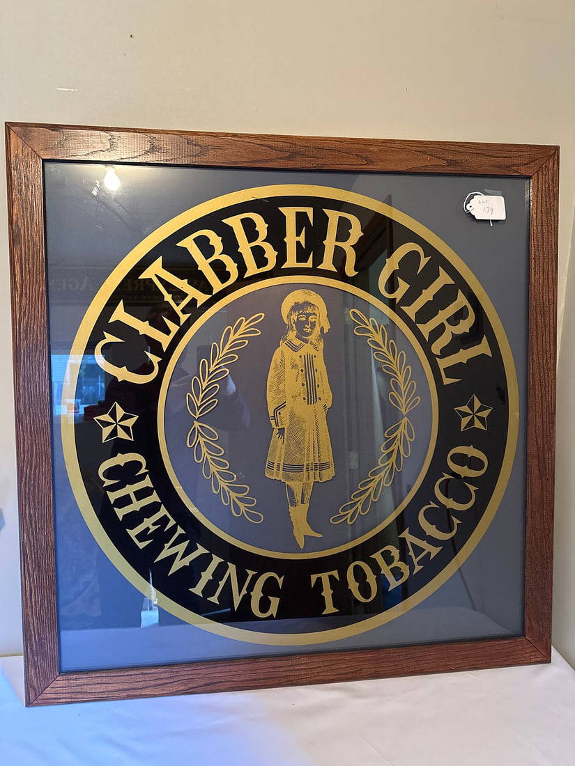 Framed Vintage Reversed Painted On Glass Clabber Girl Tobacco Sign From ...