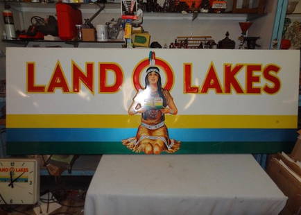 Large Exterior Land O'lakes Butter Sign W/indian Maiden