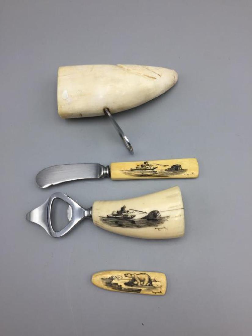 Lot of scrimshaw Bar items