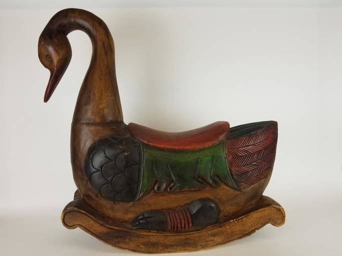 Folk Art Carved Wood Rocking Swan