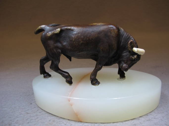 Antique Bronze & Ivory Bull Statue