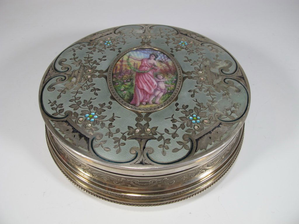 Antique French Silver & Enamel Box