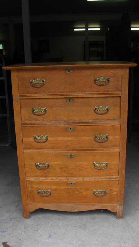 Solid Oak Larkin 5 Drawer Gents Chest With Brass Pulls