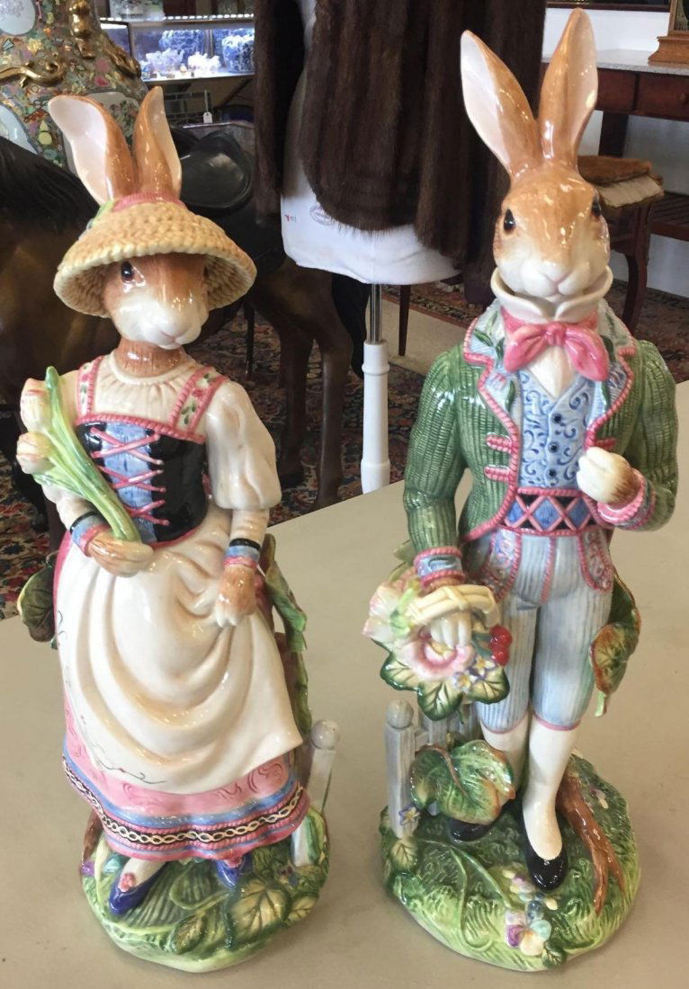 Pair of Fitz & Floyd Old World Male & Female Rabbits