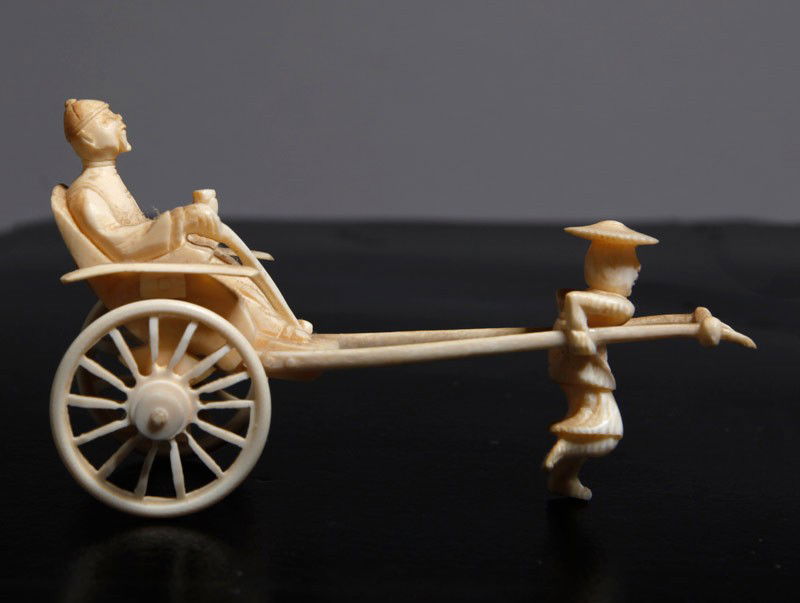 166: CHINESE CARVED IVORY RICKSHAW