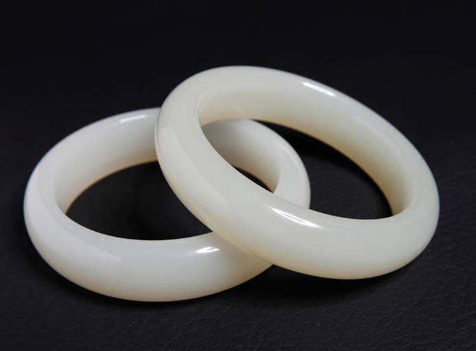 2 Chinese Carved White Jade Bangles