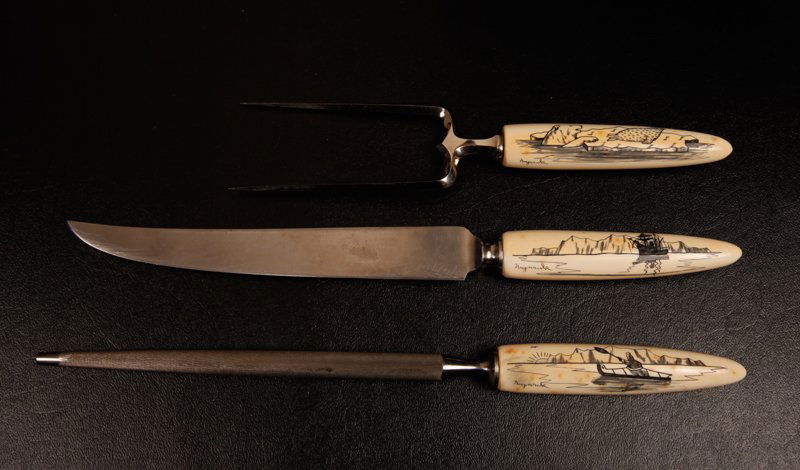 3 Piece Inuit Ivory Carving Set Signed Nuguruk