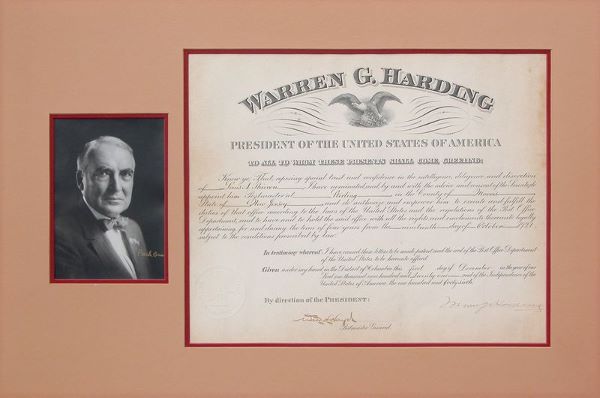 President Warren Harding Signed Document W/photo