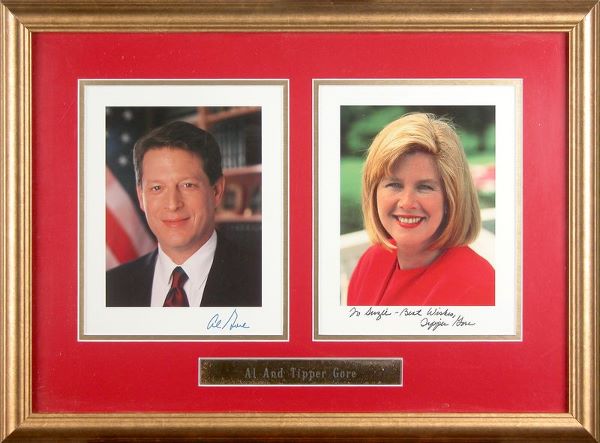 Al & Tipper Gore Signed Photographs Display