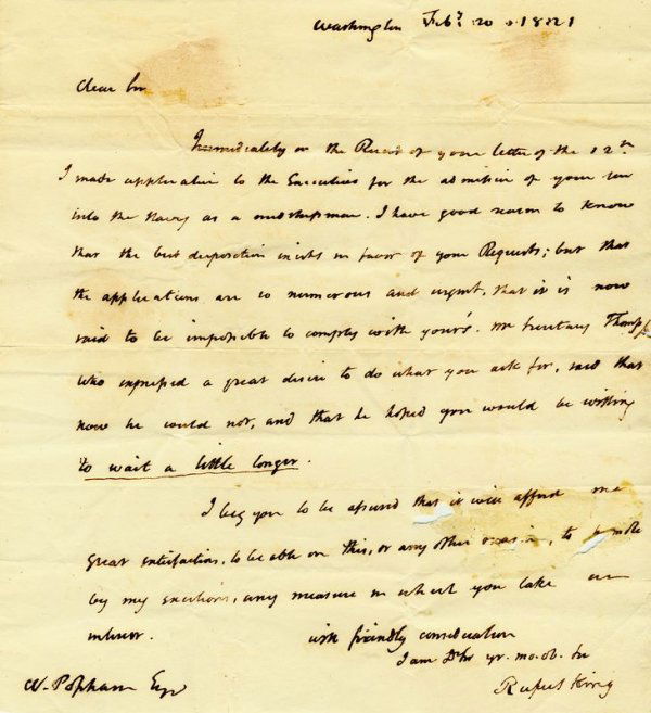 0047: RUFUS KING HANDWRITTEN SIGNED LETTER