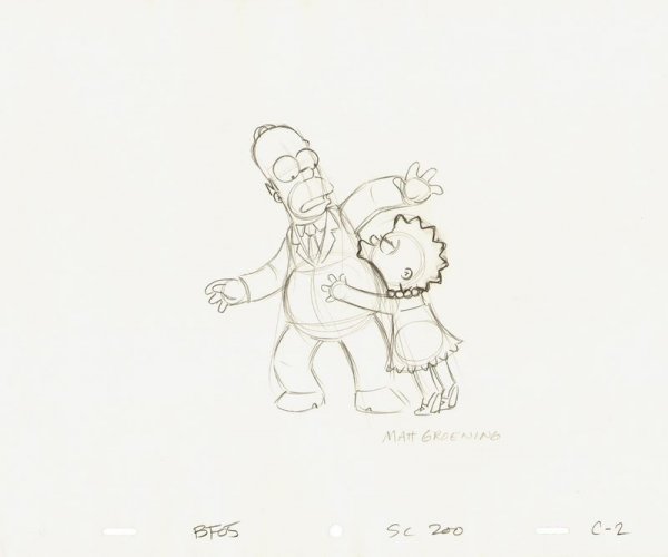 Matt Groening Signed Original Drawing Of Simpsons