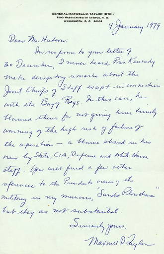 Maxwell Taylor Handwritten Signed Letter / Jfk