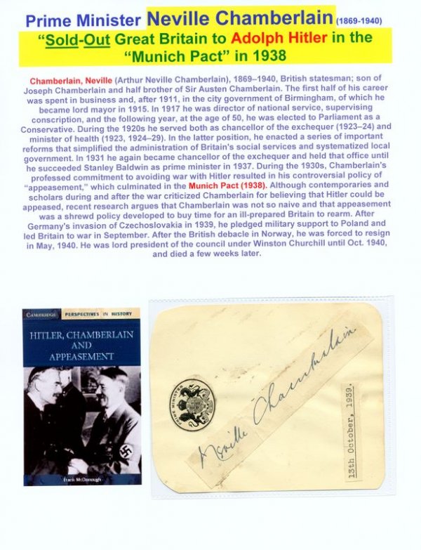 0342: PRIME MINISTER NEVILLE CHAMBERLAIN SIGNATURE