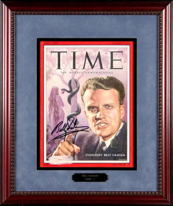 0022: BILLY GRAHAM SIGNED 1954 TIME MAGAZINE COVER