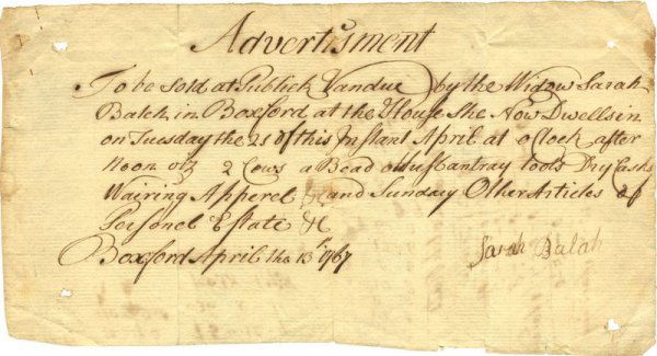 47: COLONIAL PERSONAL ADVERTISING BROADSIDE