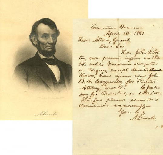 Abraham Lincoln 1861 Handwritten Signed Letter