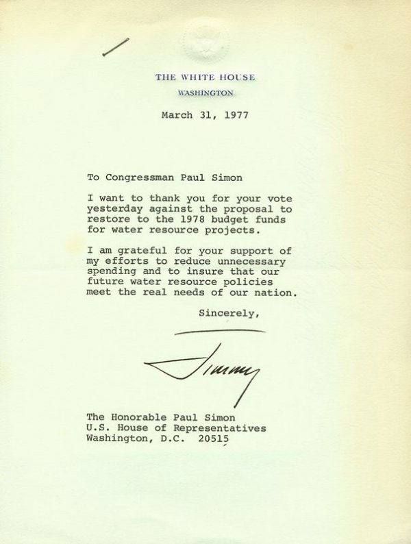 674: PRESIDENT JIMMY CARTER SIGNED LETTER