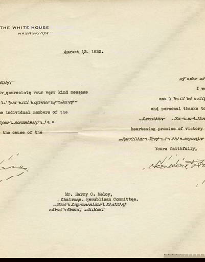 Herbert Hoover Signed Letter As President
