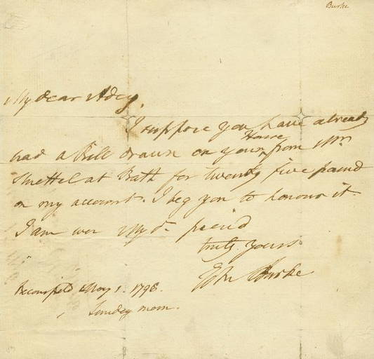 Edmund Burke Handwritten Signed Letter