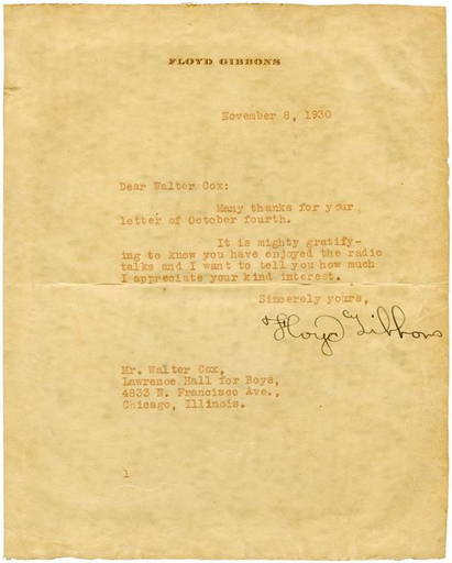 Floyd Gibbons Signed Letter