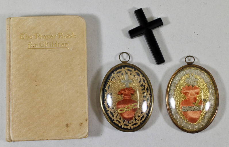 Victorian Embroidered Sacred Heart Relics & Book