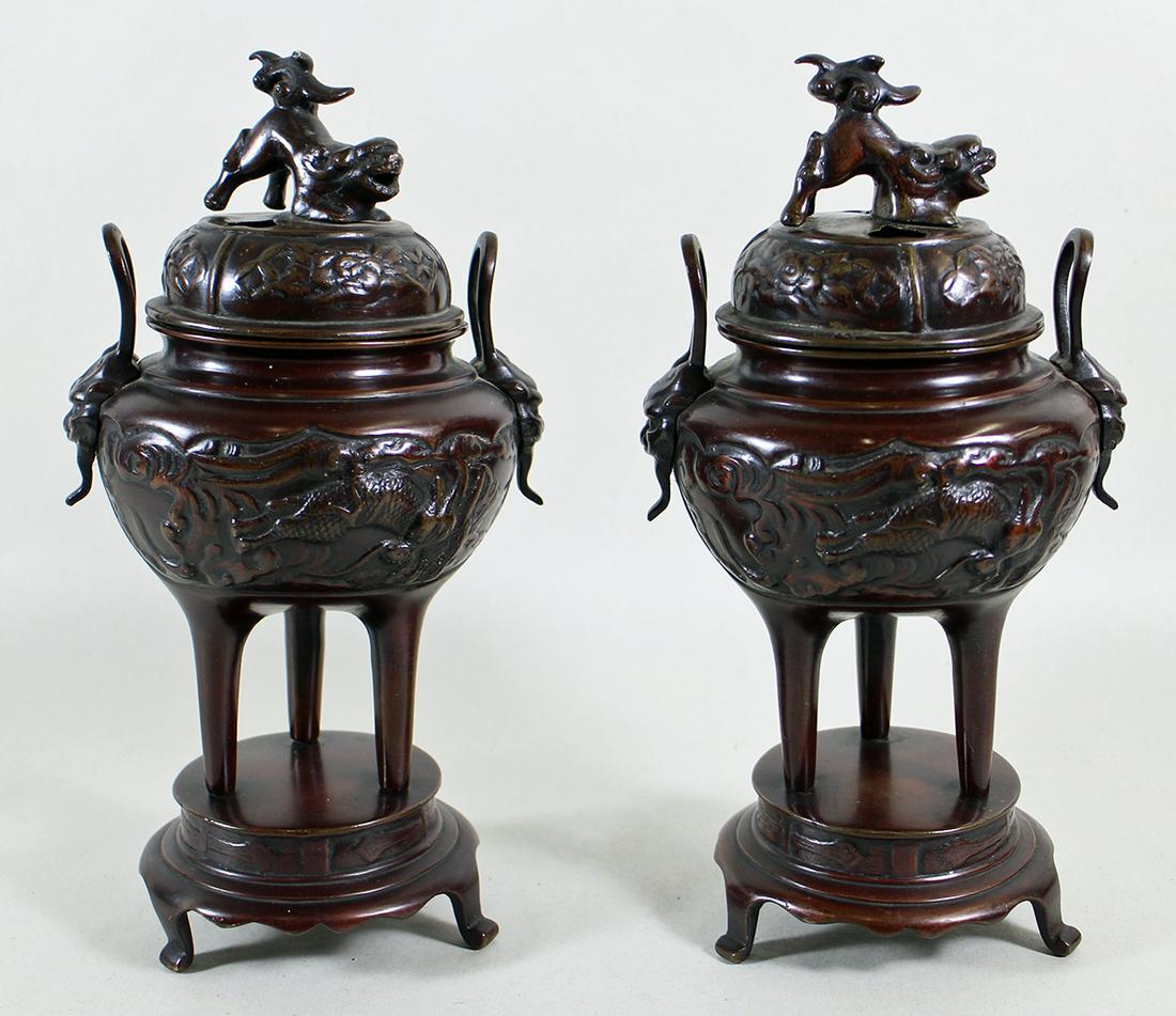 (2) Japanese Bronze Censers