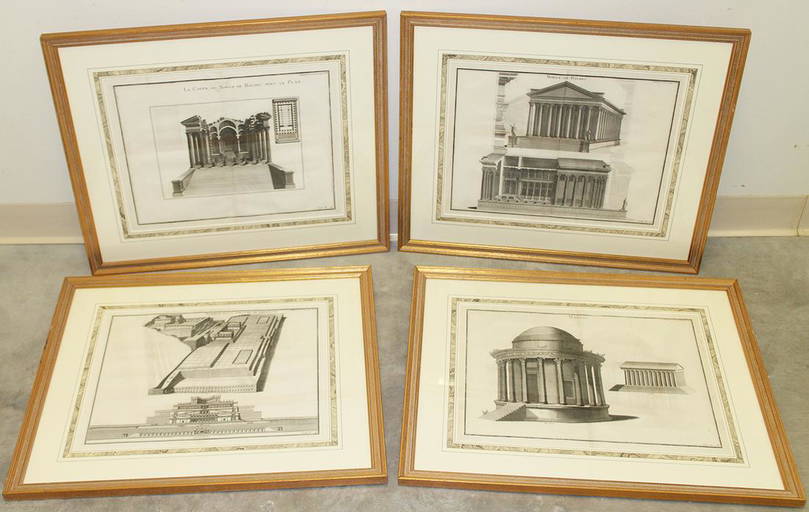 (4) Antique Architectural Engravings Of Temples