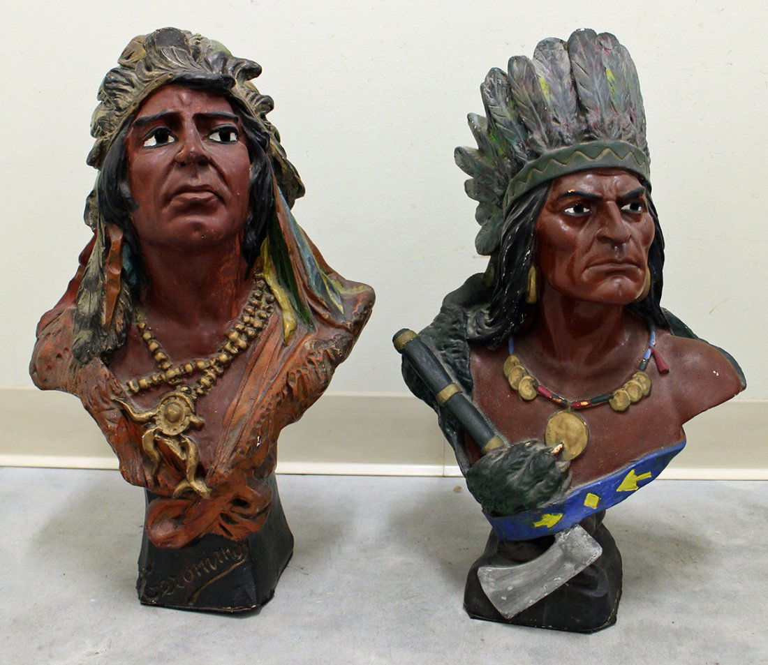 (2) Native American Indian Chalkware Busts