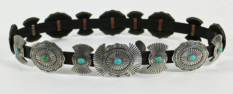 Native American Navajo Indian Sterling Concho Belt