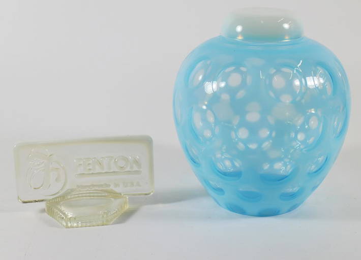 FENTON BLUE OPALESCENT COIN DOT GINGER JAR & SIGN - Oct 09, 2021 | Vero ...