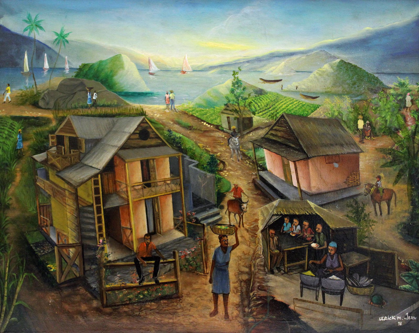 ULRICK JEAN HAITIAN VILLAGE PAINTING (#0035) on Mar 12, 2022 | Vero ...