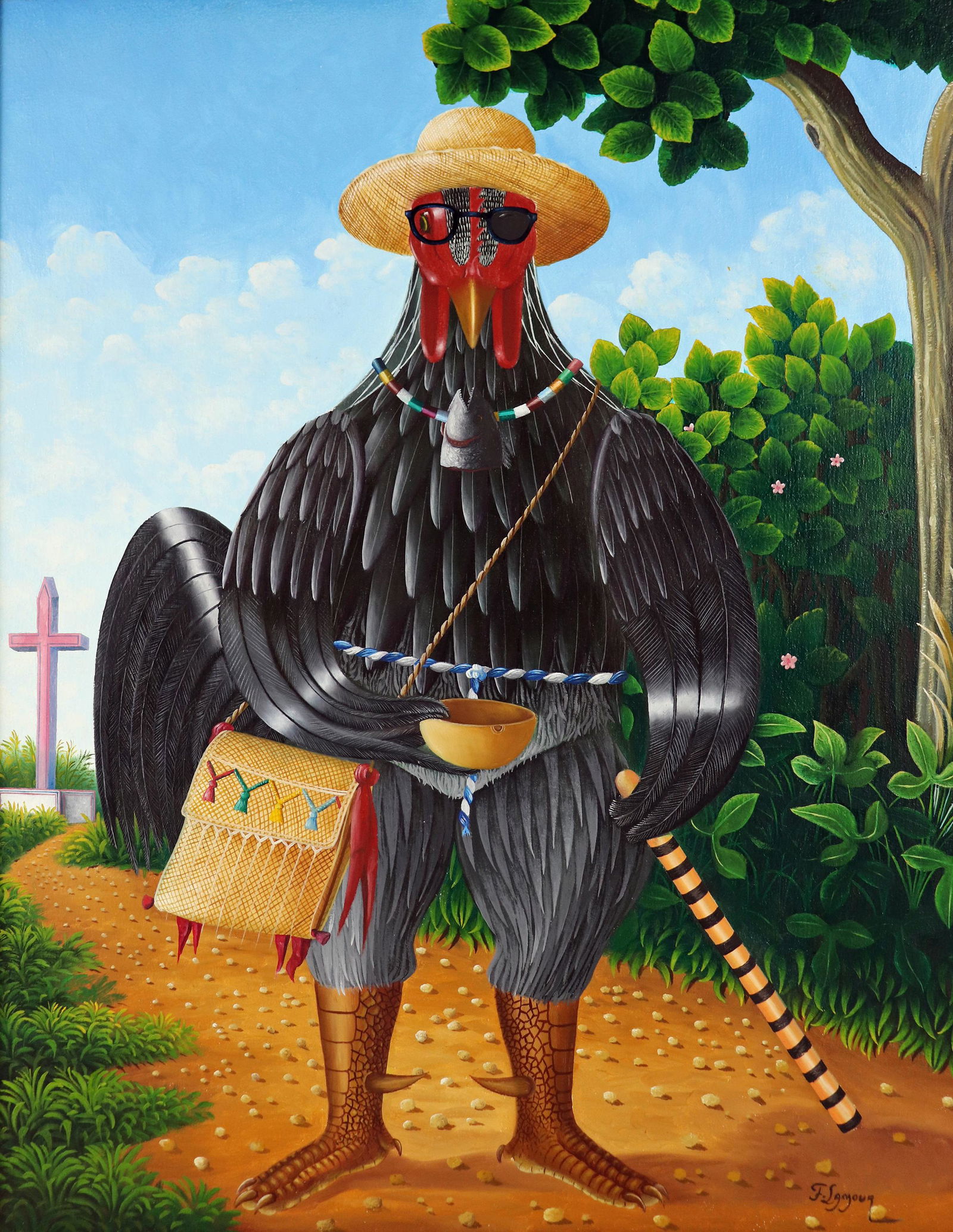 Fritzner Lamour Haitian Painting "rooster Guide"