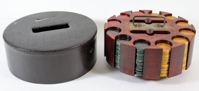 Vintage Bakelite Poker Chips Set, Carrying Case