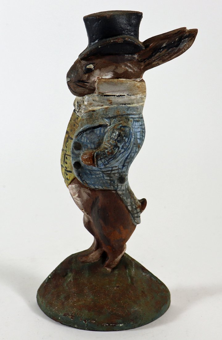 Cast Iron Rabbit With Top Hat Doorstop