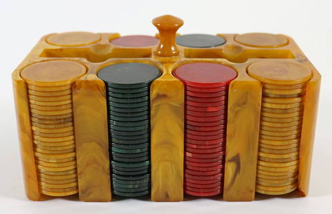 Vintage Catalin Bakelite Poker Caddy Set