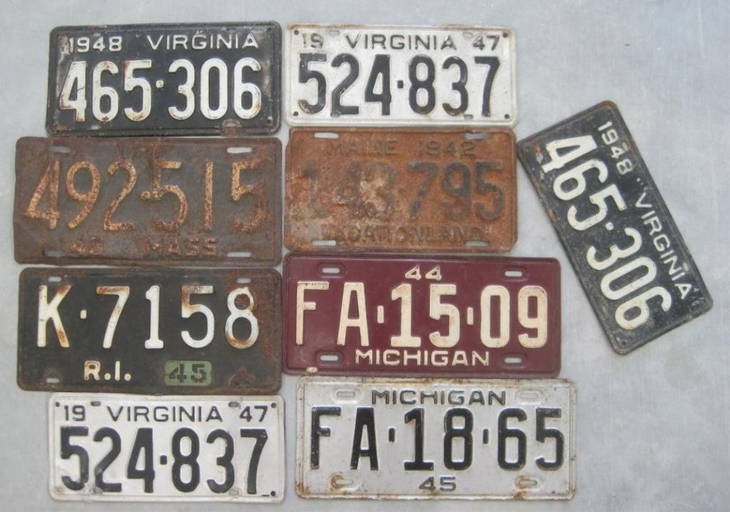 (9) 1940's License Plates
