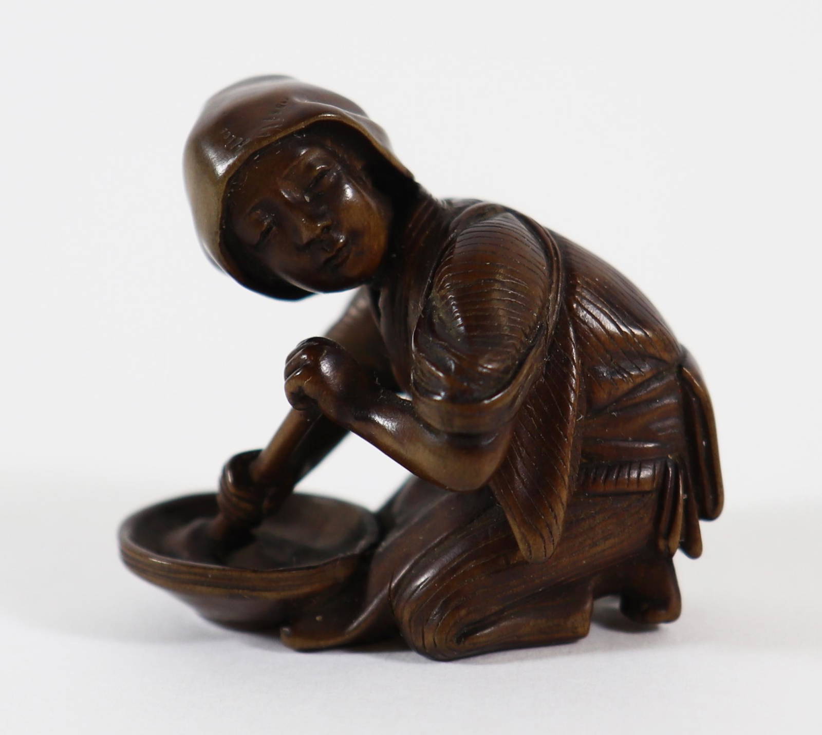 Masakazu Carved Wood Netsuke Woman Cooking Auction