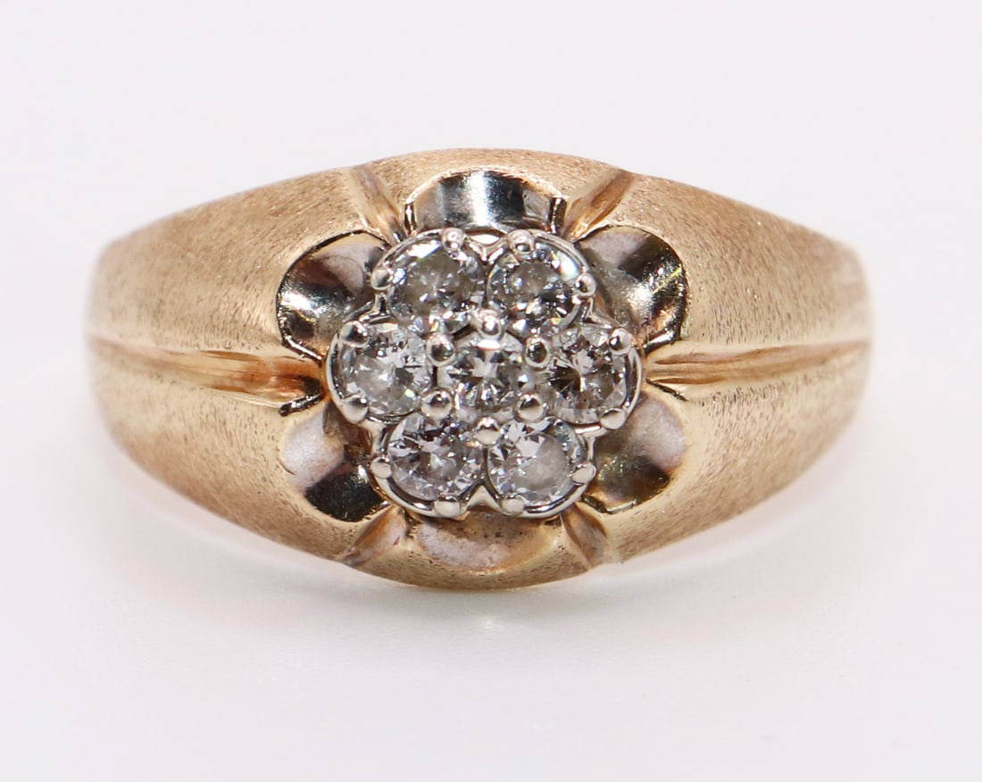 14k Men's Gold Kentucky Cluster Diamond Ring Auction