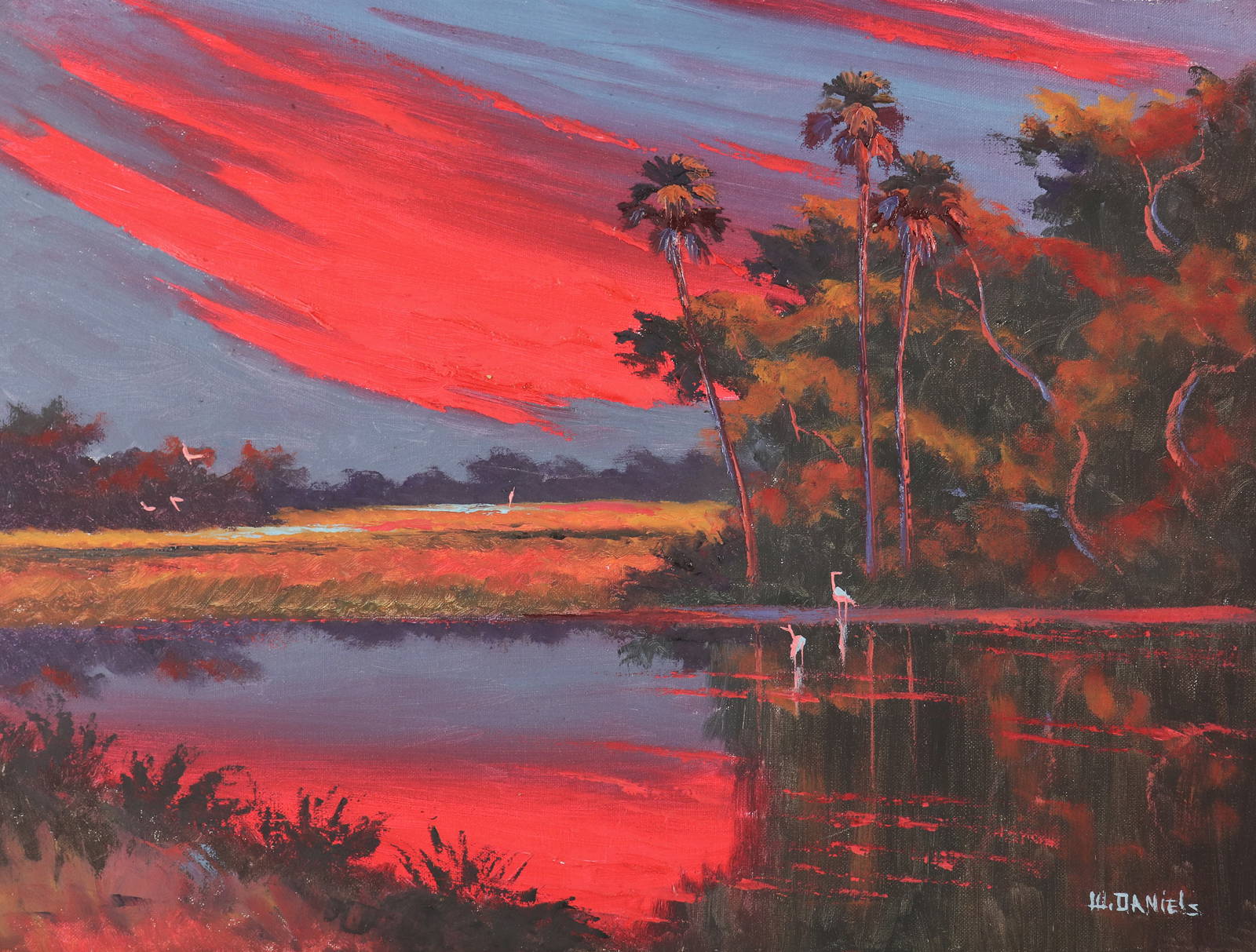 Willie Daniels Fire Sky Sunset Highwaymen Painting Auction