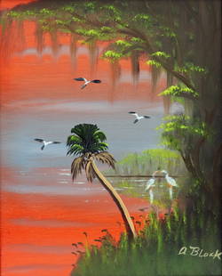 Al Black Backwater Night Palms Highwaymen Painting Auction